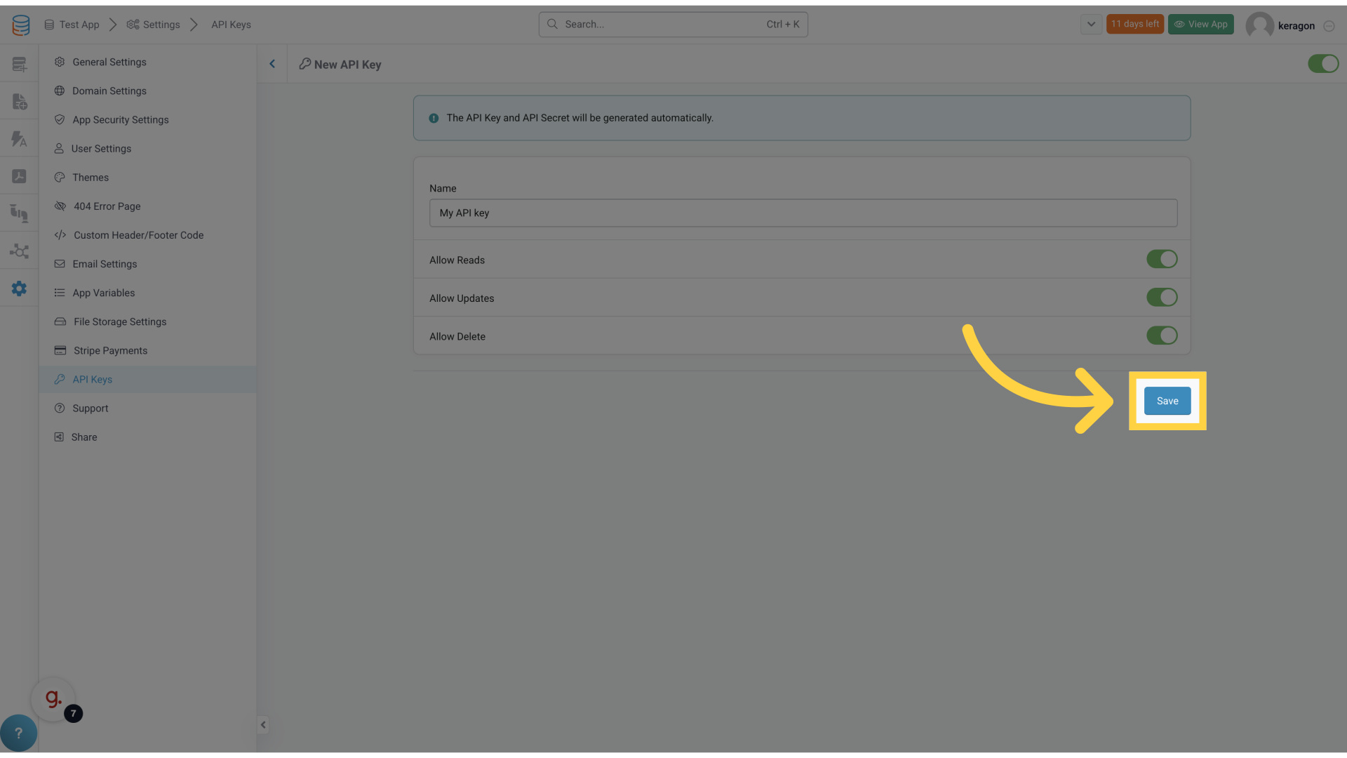 How to find your App ID, App key and API secret in Tadabase – Keragon