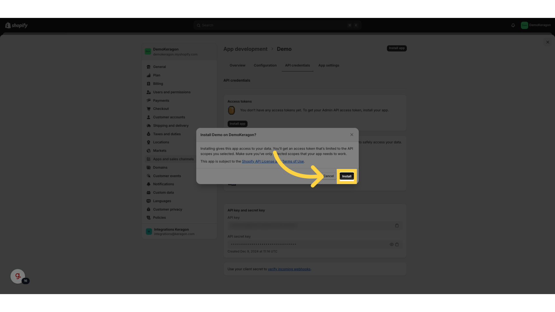 How to find your API key in Shopify – Keragon