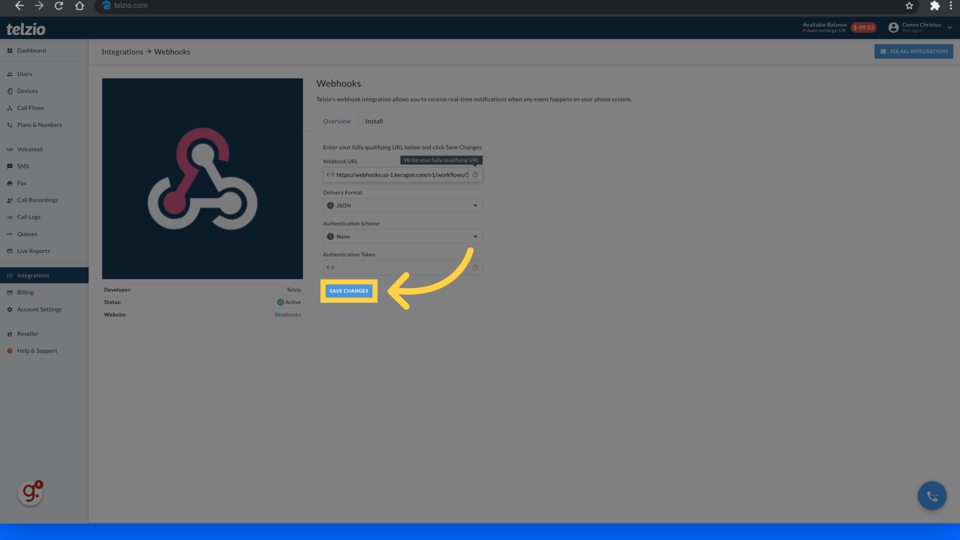 How to setup Keragon webhook in Telzio – Keragon