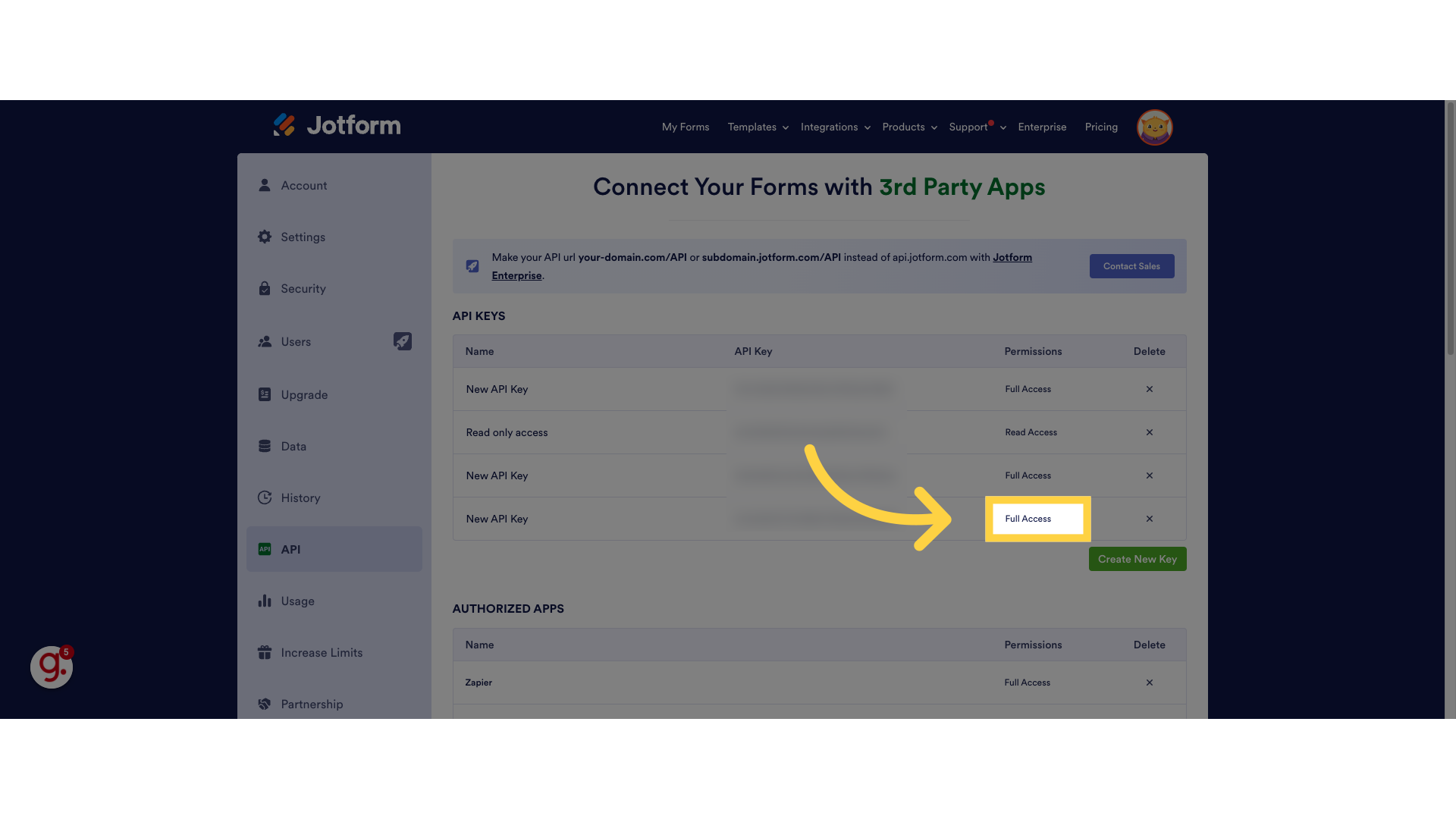 How to find your API key in Jotform – Keragon