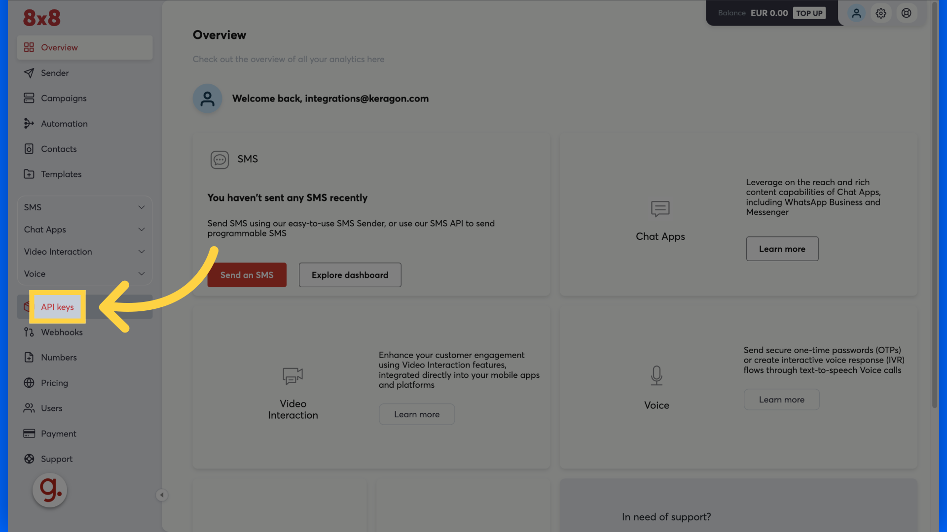 How to find your API key in 8x8 – Keragon