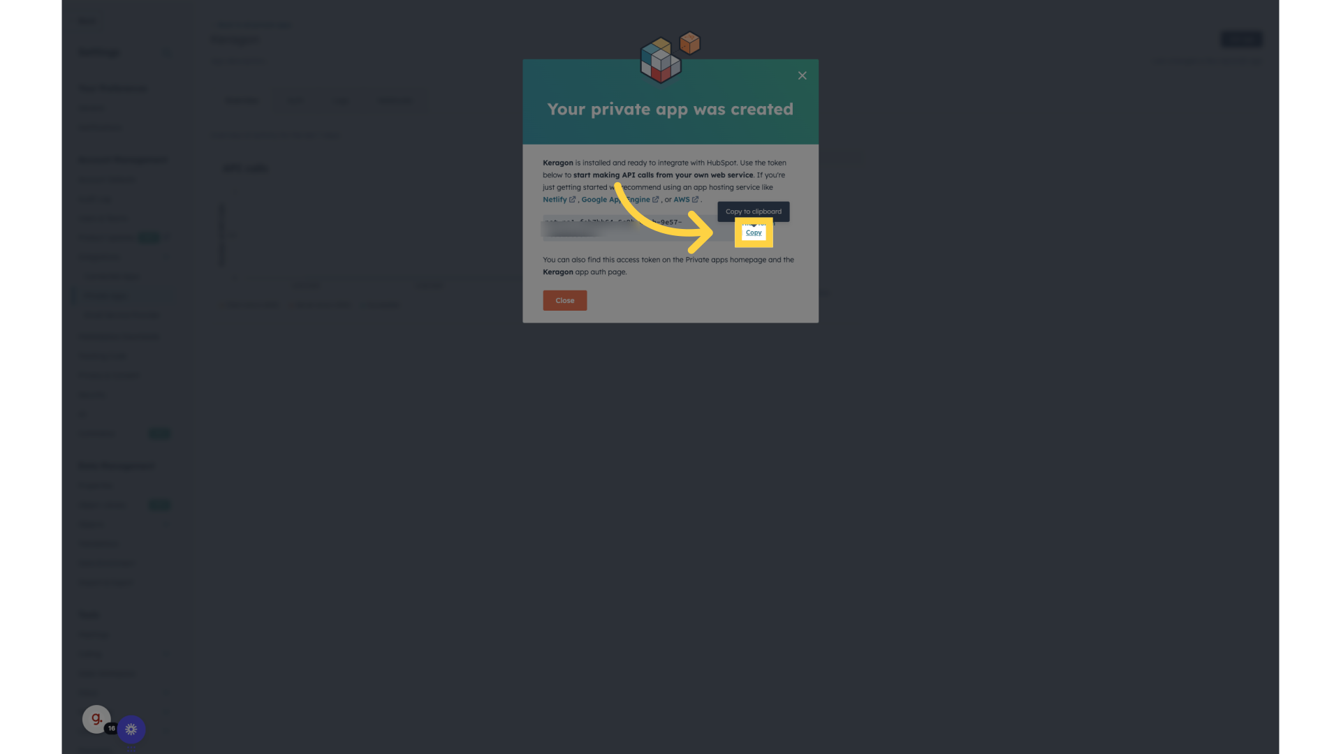 How to find the Access Token for private apps inside HubSpot – Keragon