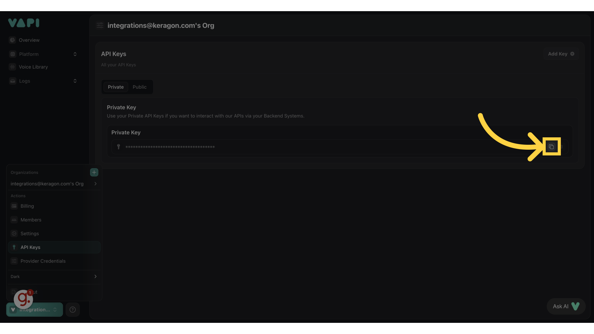 How to find your Vapi API key – Keragon