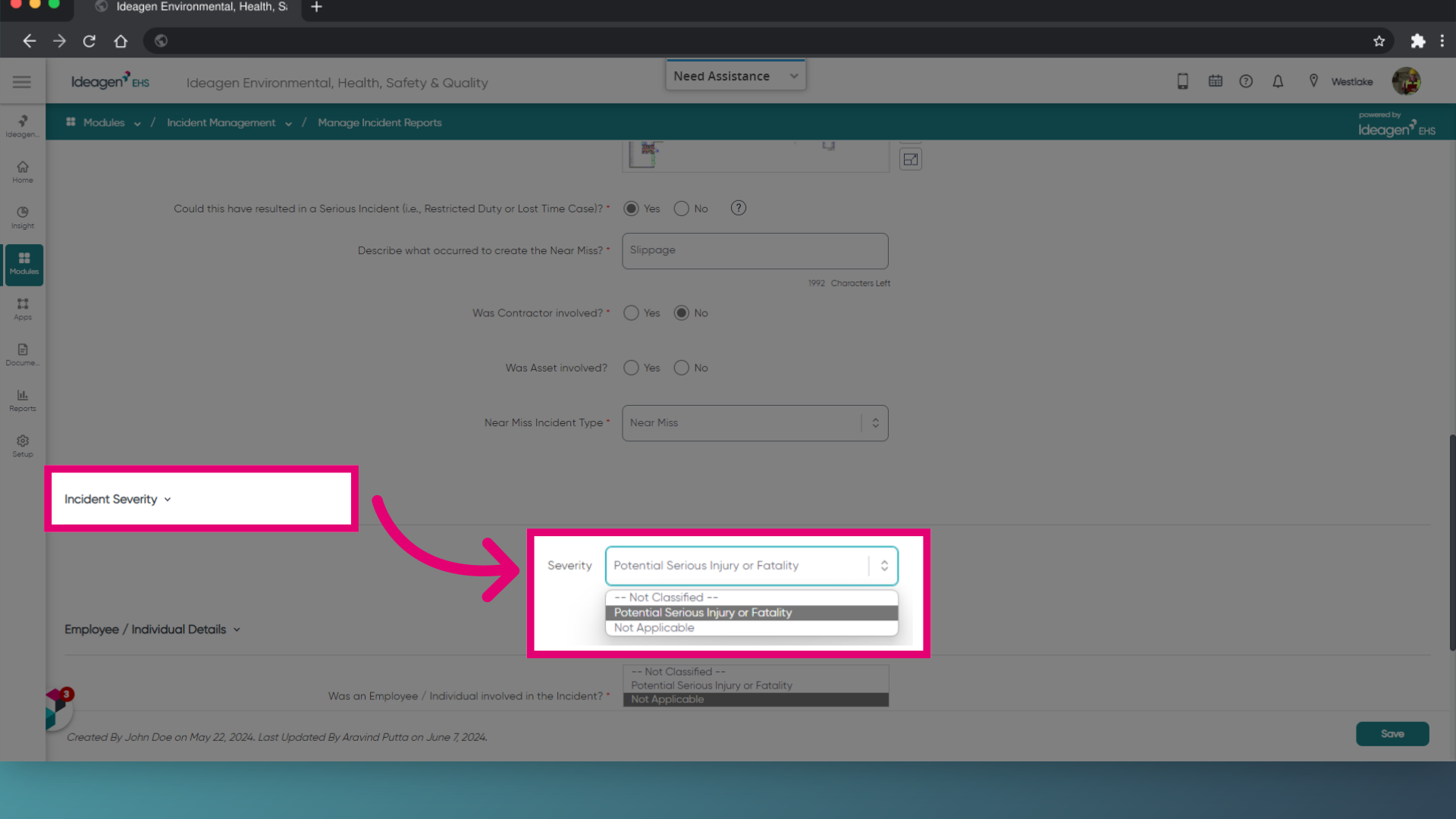 Configuring Near Miss Incident Severity Classifications – EHS