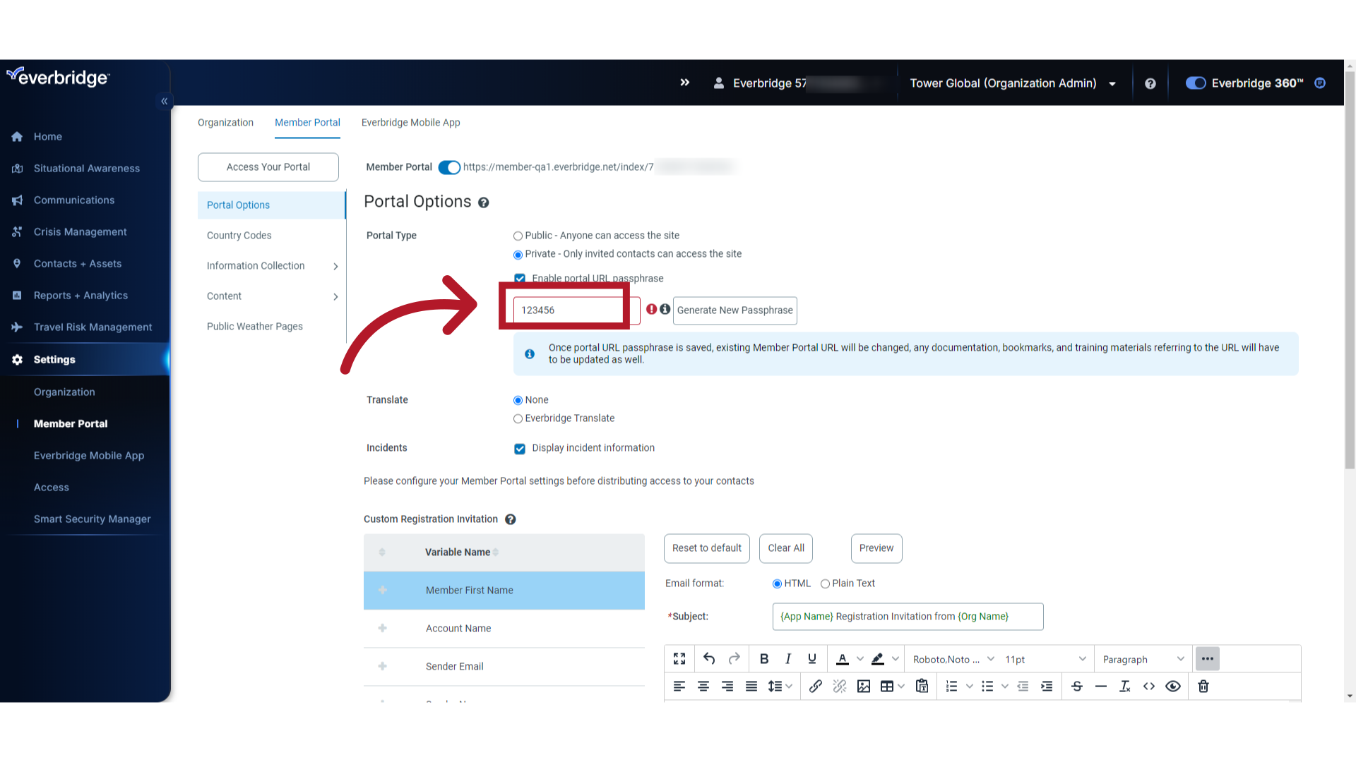 EBS: Configuring a Private Member Portal URL Passphrase in Everbridge ...