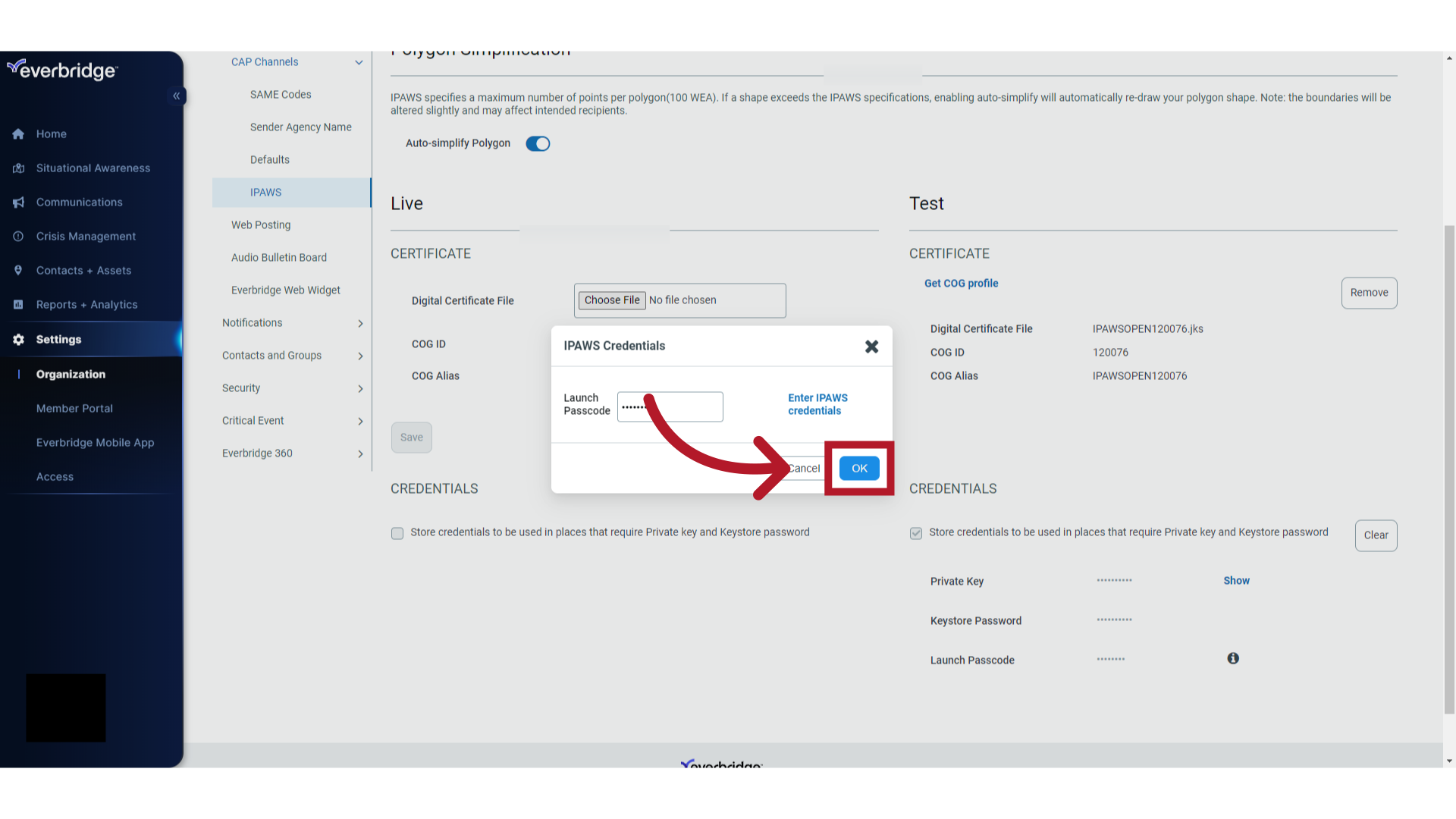 EBS: Viewing an Everbridge Organization’s IPAWS COG Profile – Everbridge