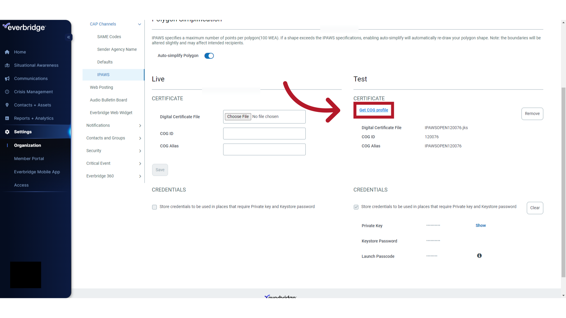 EBS: Viewing an Everbridge Organization’s IPAWS COG Profile – Everbridge