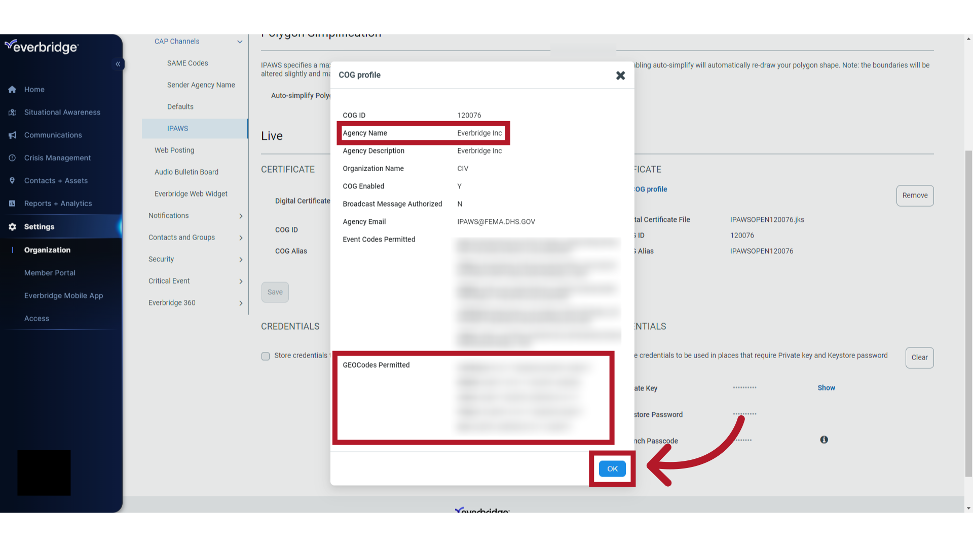 EBS: Viewing an Everbridge Organization’s IPAWS COG Profile – Everbridge