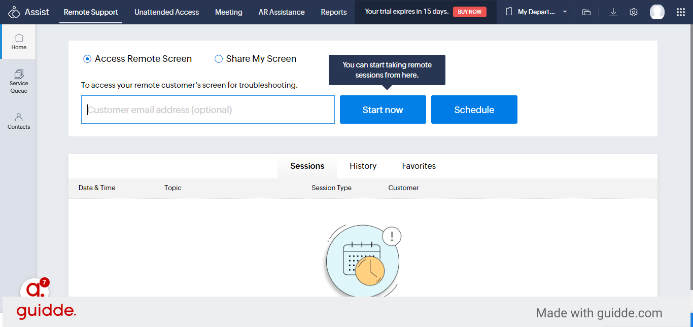 How to get remote support for your customer on ZOHO - Guidde | Gallery