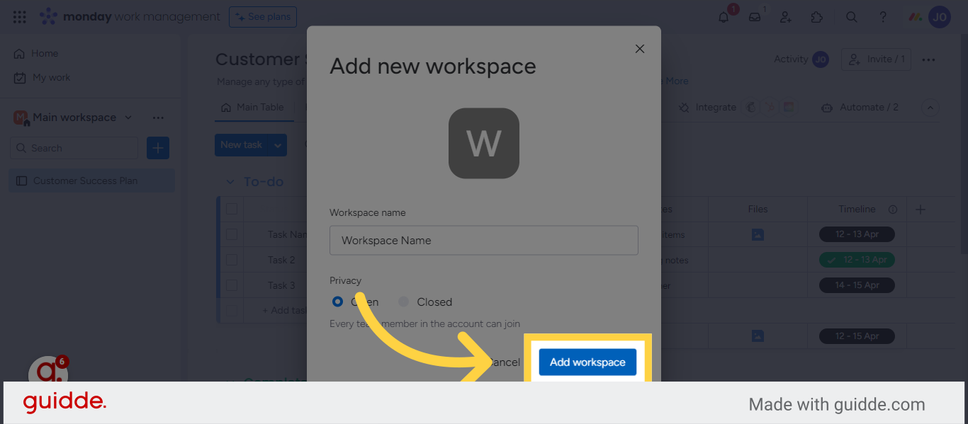 How to Add Workspace to Monday.com - Guidde | Gallery