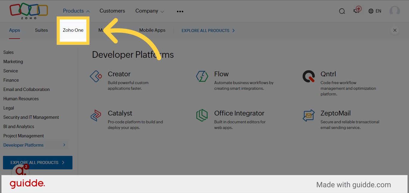 How To Sign Up For ZOHO One - Guidde | Gallery