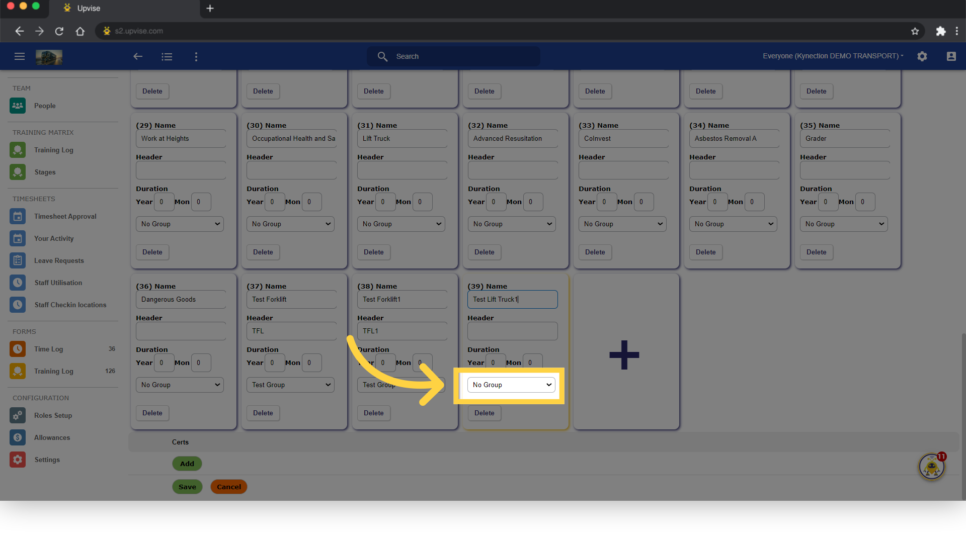 HR Training Matrix Configuration – Kynection