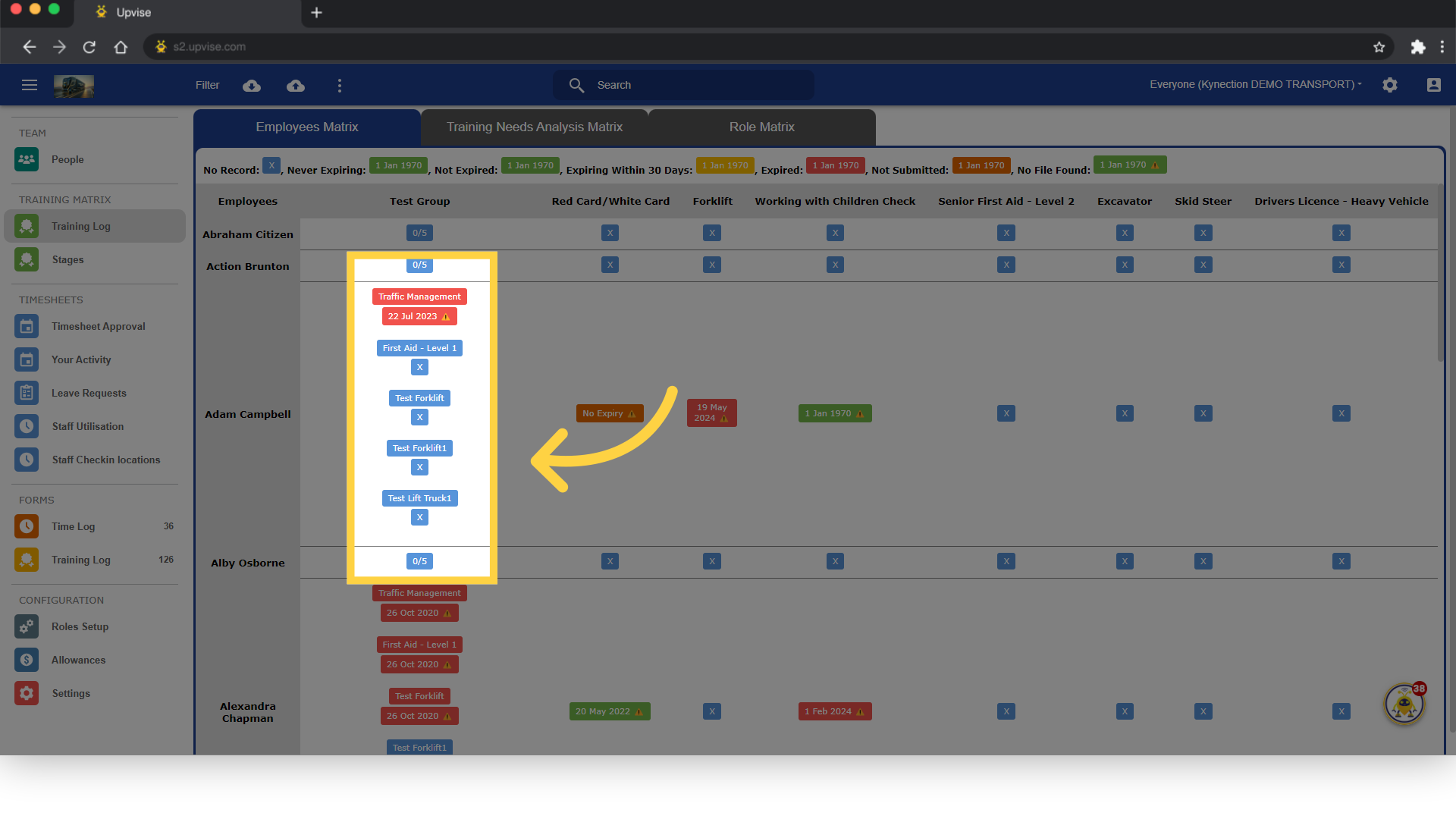 HR Training Matrix Configuration – Kynection