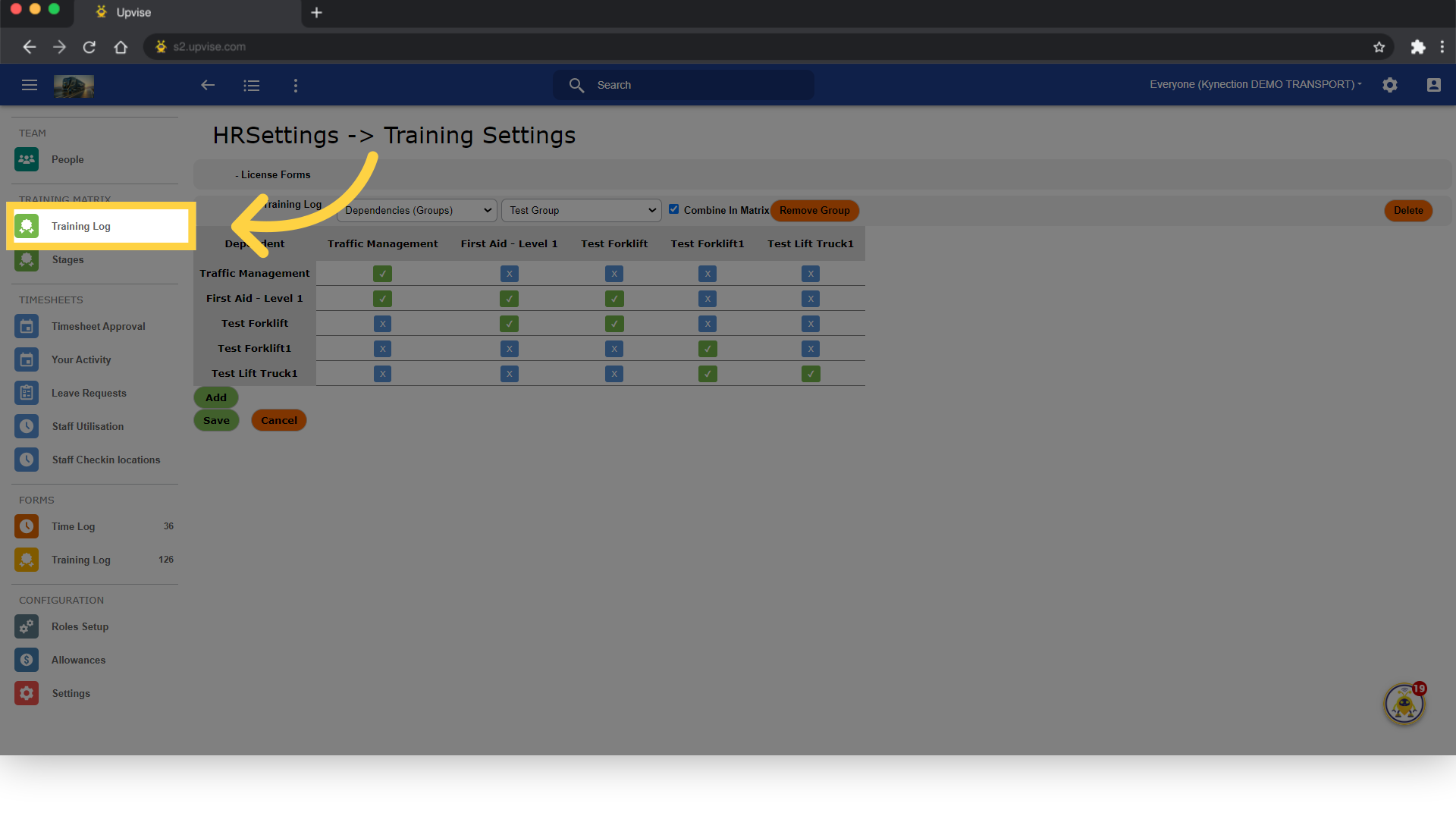 HR Training Matrix Configuration – Kynection