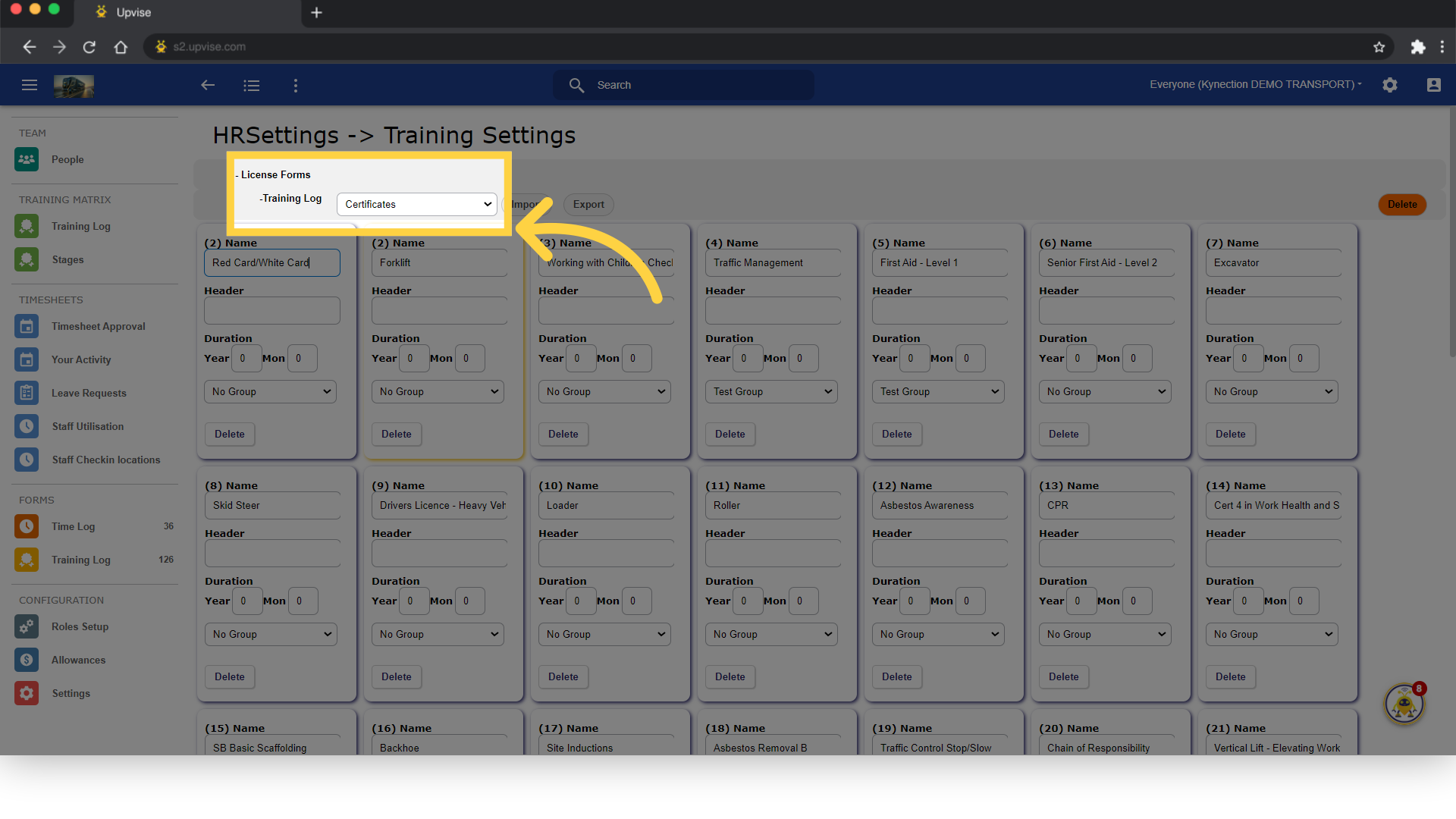 HR Training Matrix Configuration – Kynection