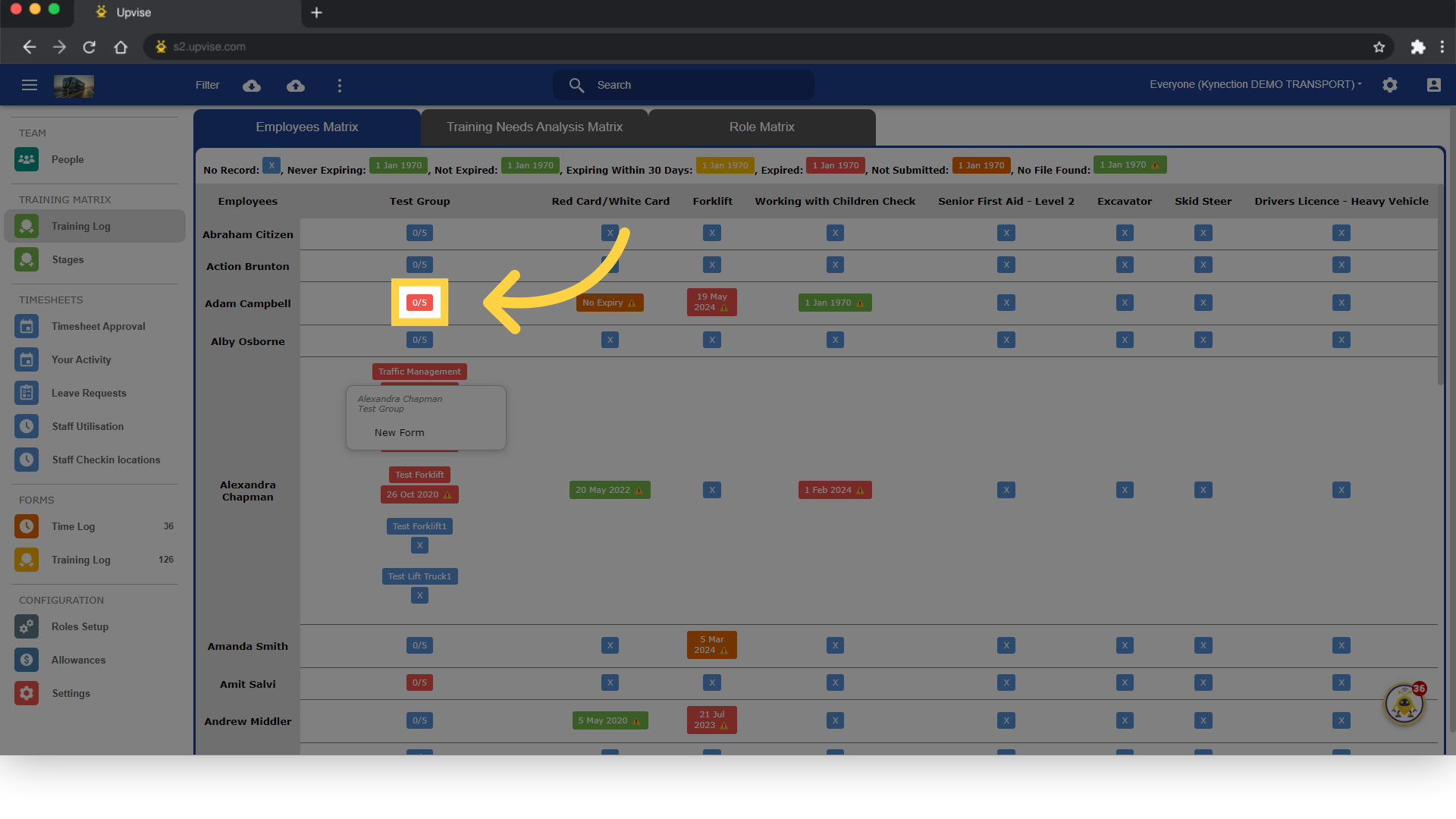 HR Training Matrix Configuration – Kynection
