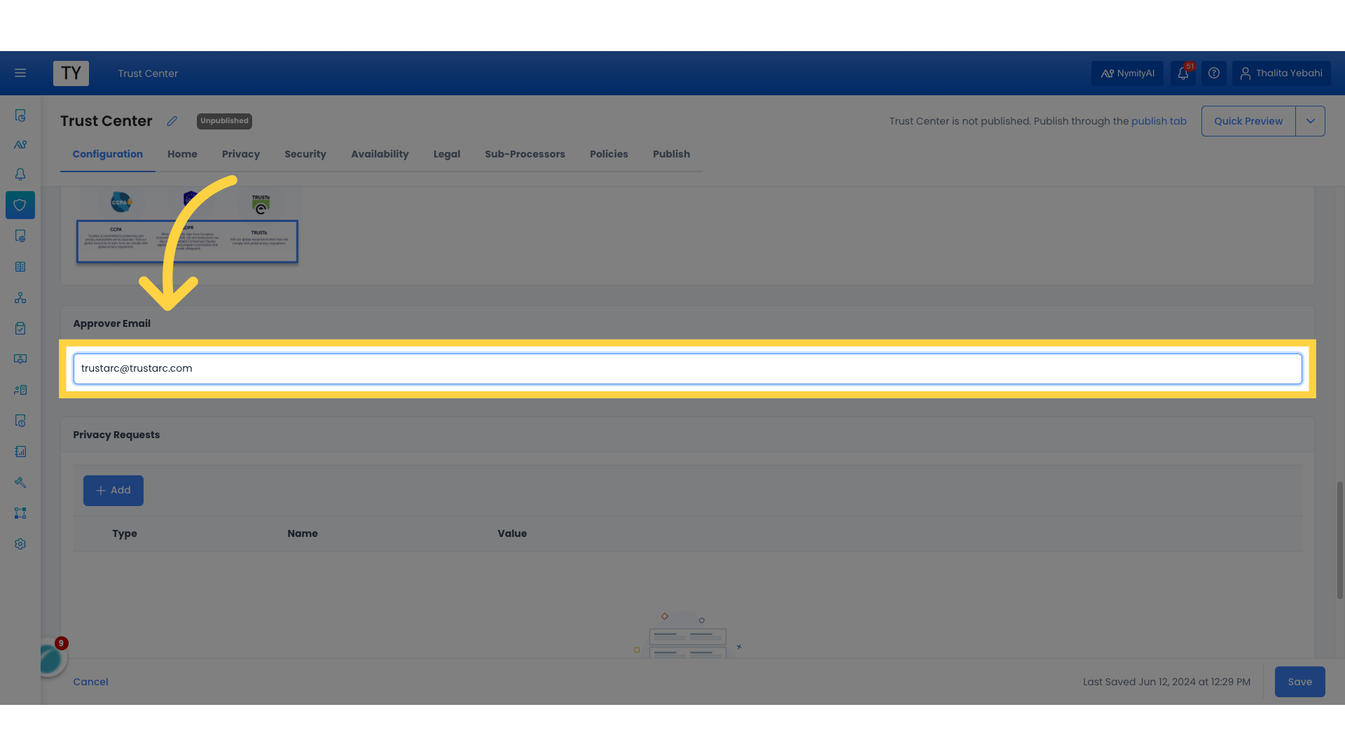 Creating and Editing the Configurations of Trust Center – TrustArc Help Center
