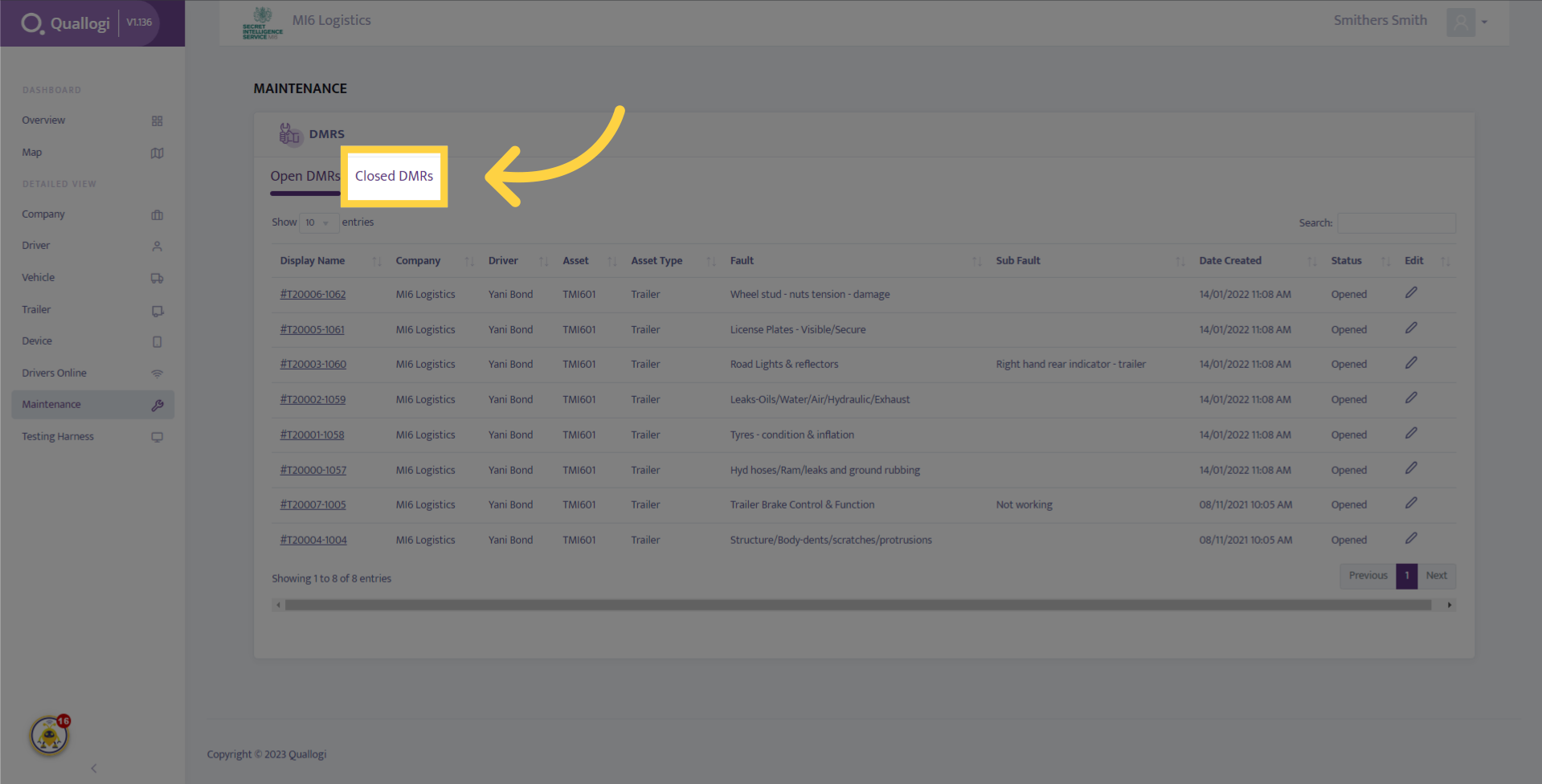 Close out DMRs and Maintenance reports – Quallogi
