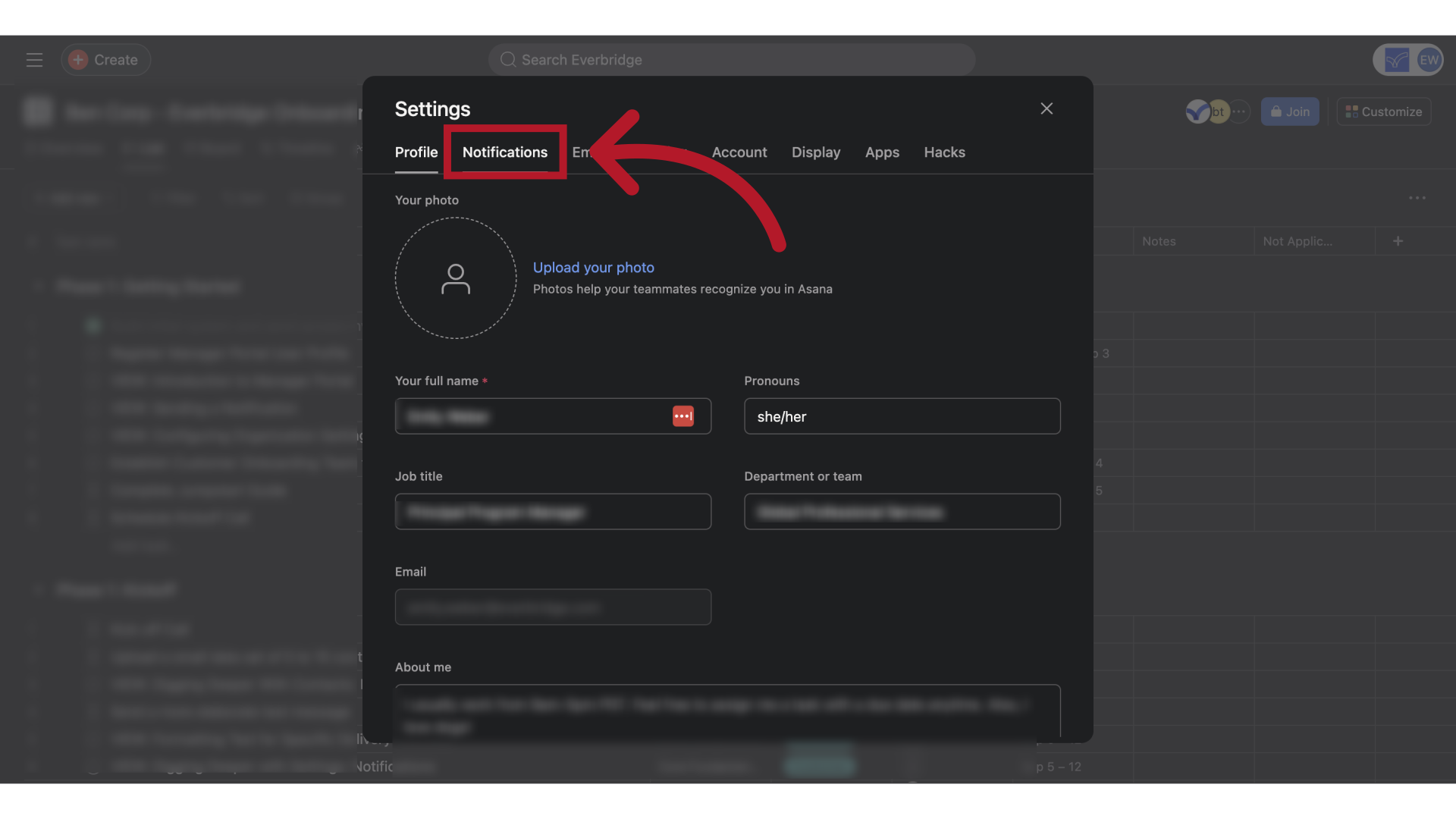 Onboarding: Adjusting Asana Profile Settings – Everbridge