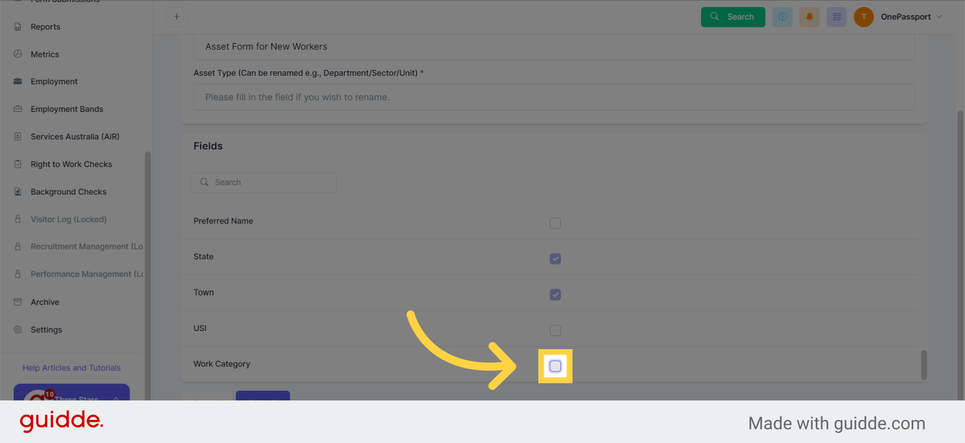 Creating an Asset Form for New Staff – OnePassport