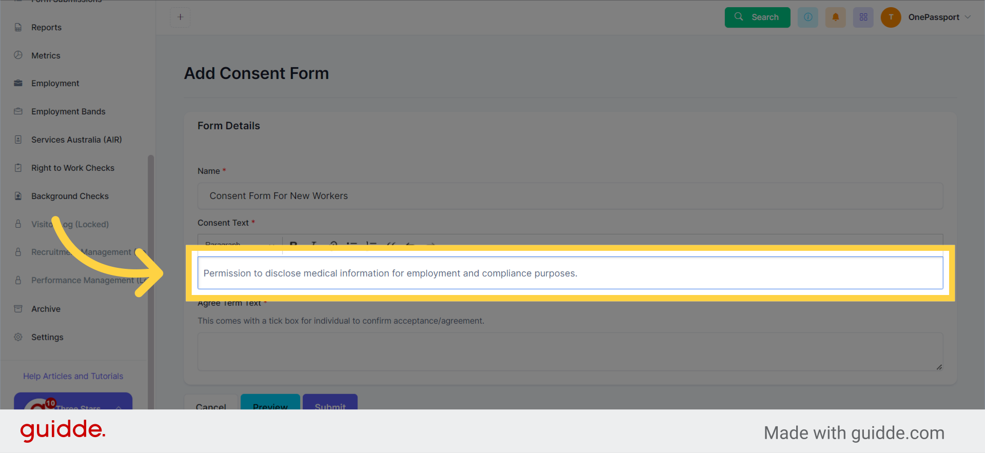 Creating a Consent Form – OnePassport