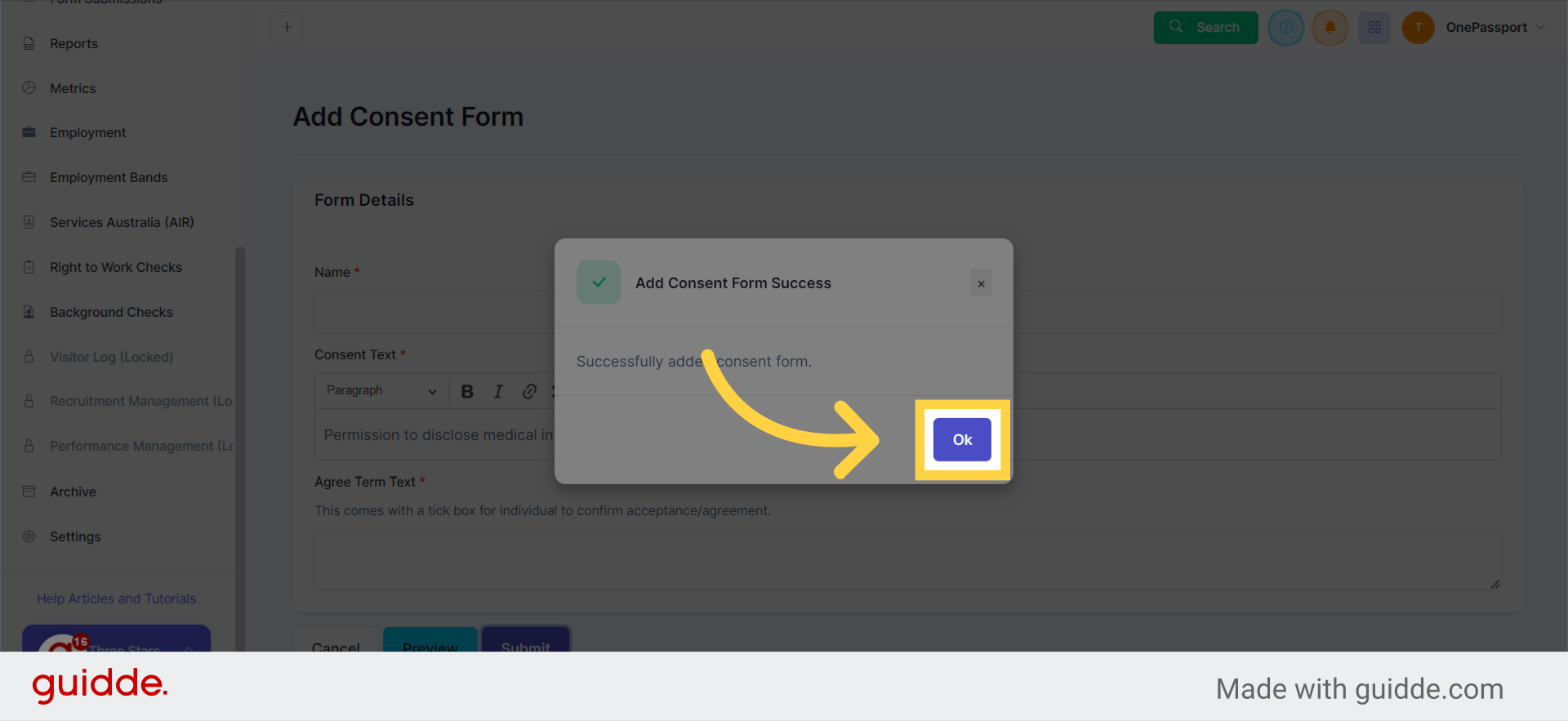 Creating a Consent Form – OnePassport