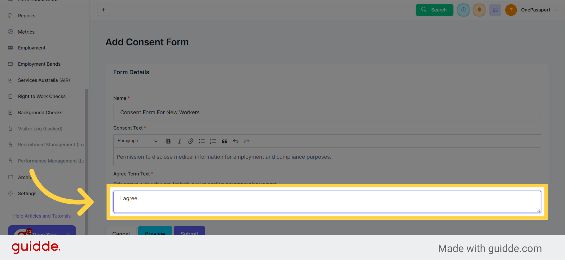 Creating a Consent Form – OnePassport