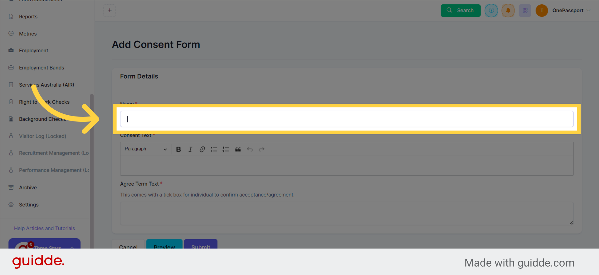 Creating a Consent Form – OnePassport
