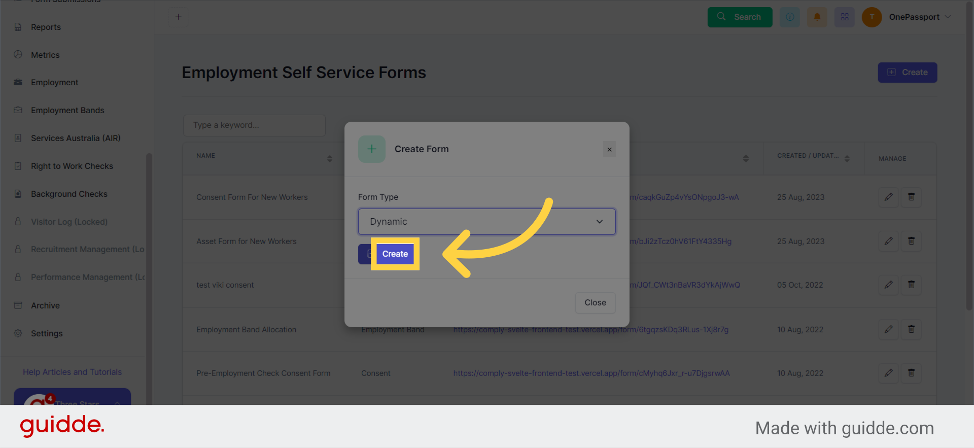 Creating a Dynamic Form – OnePassport