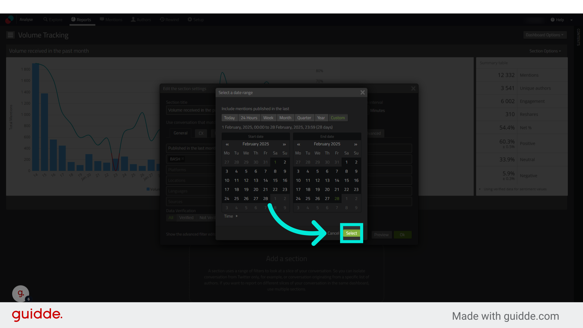 How do I change a date range?