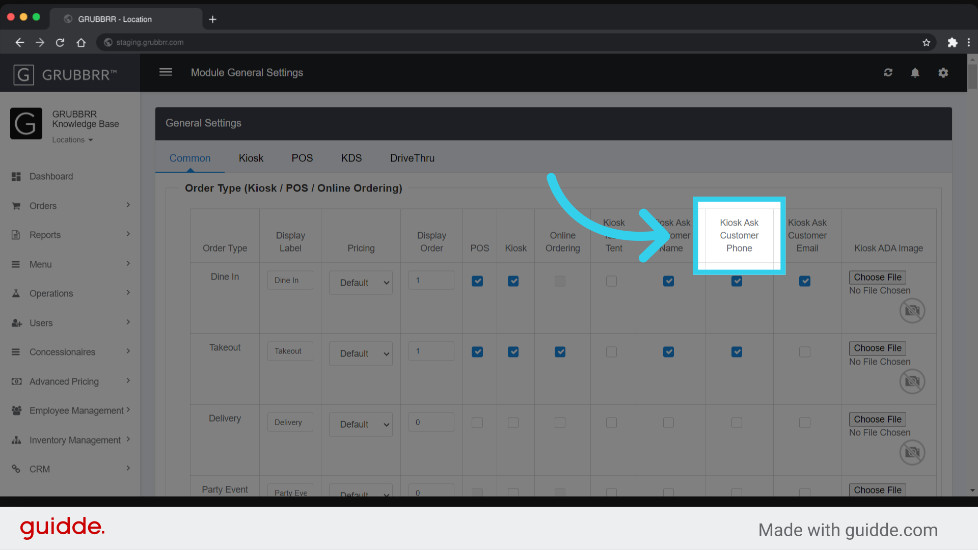 How to configure order types in the GRUBBRR Portal