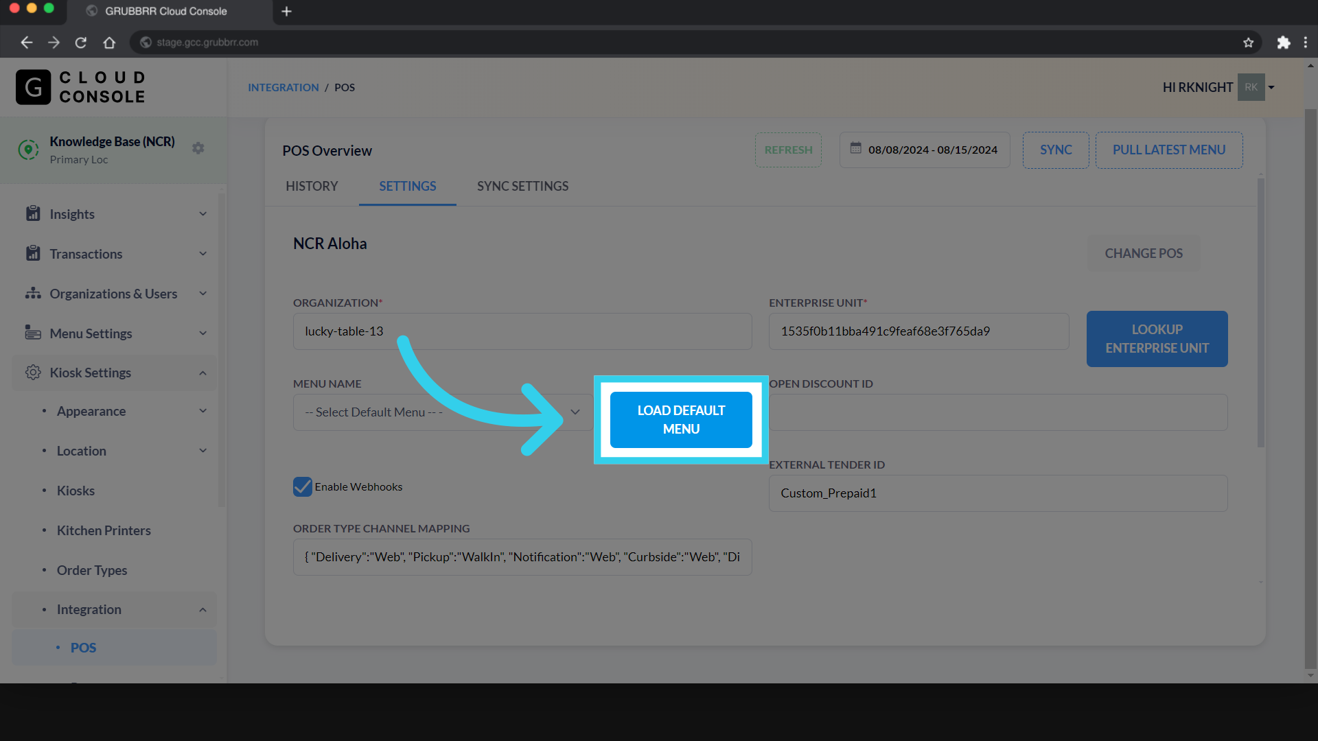 How to Set Up an NCR Aloha Essentials Integration in the GRUBBRR Cloud Console