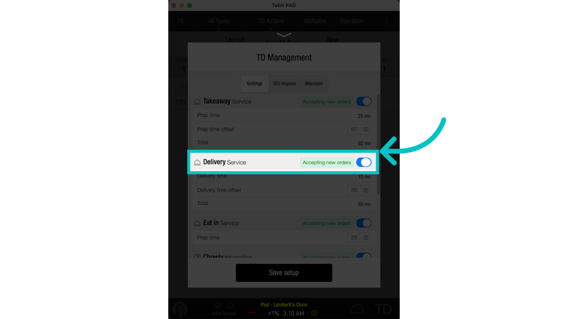 Turning online services and 3rd party platforms on/off from the PAD ...