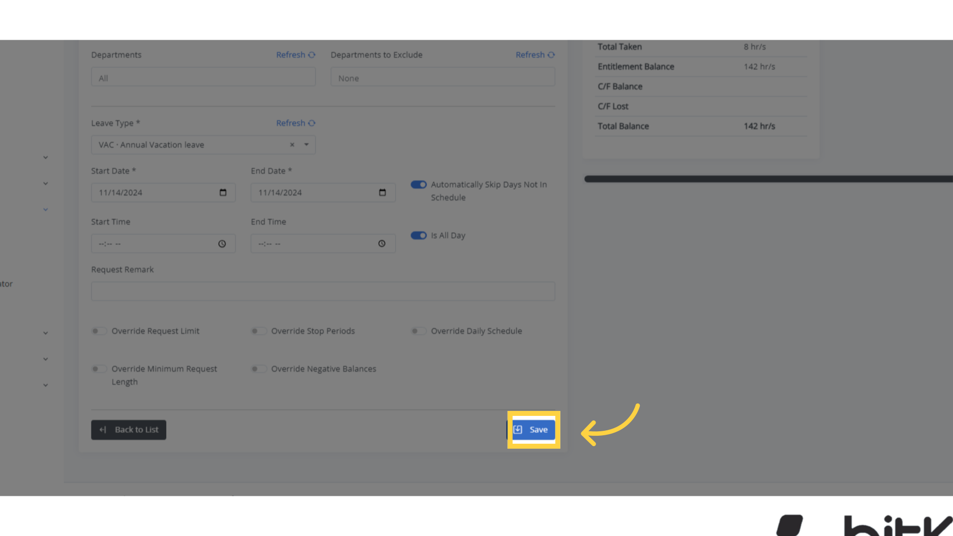 How do I book Leave on behalf of my employees? - bitKode