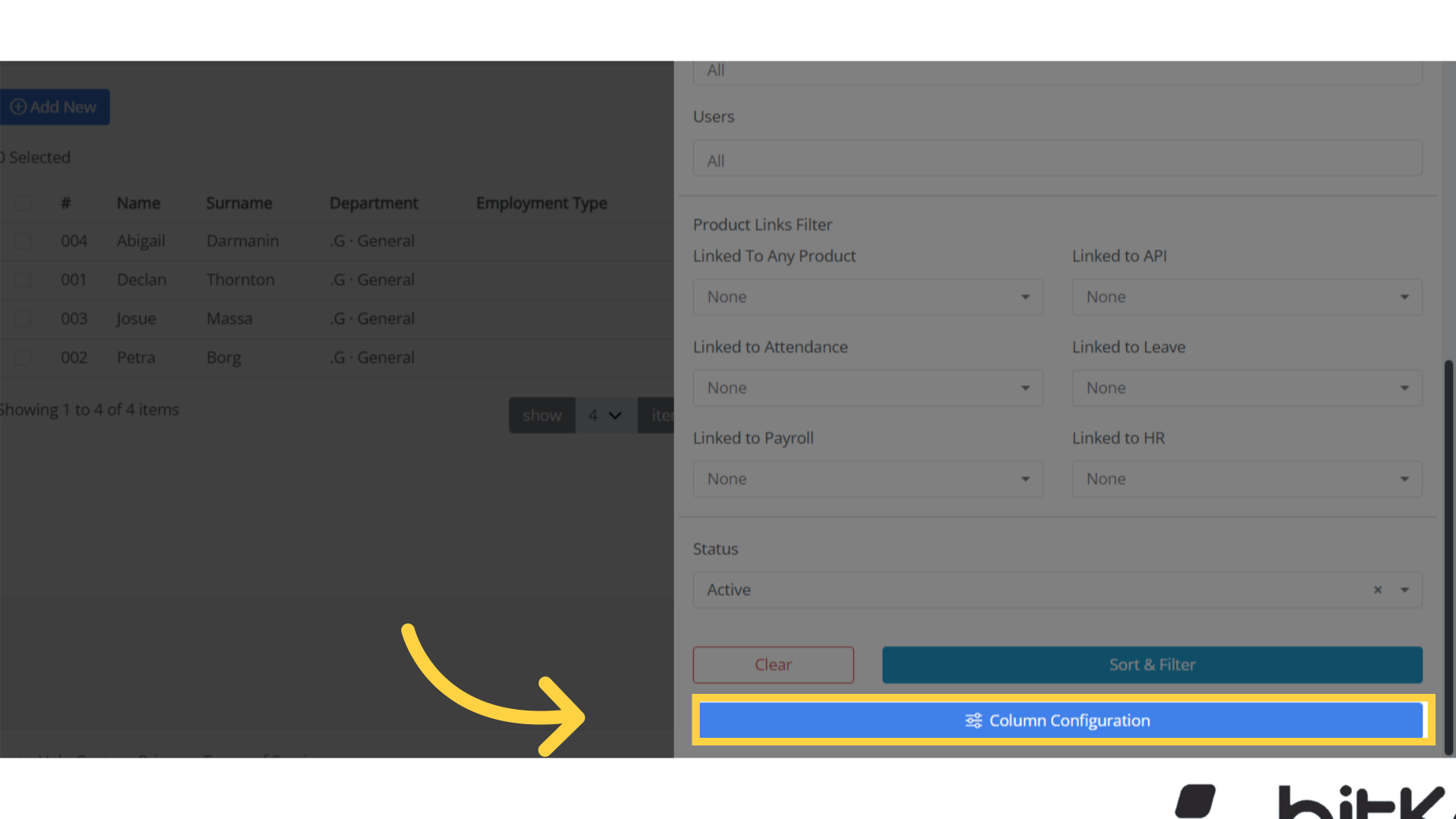 Column Configuration Information - bitKode