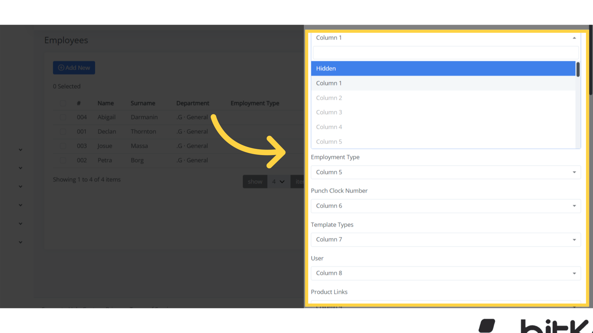 Column Configuration Information - bitKode