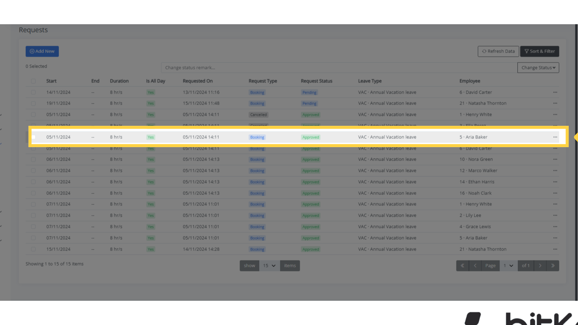 Leave Requests History - bitKode