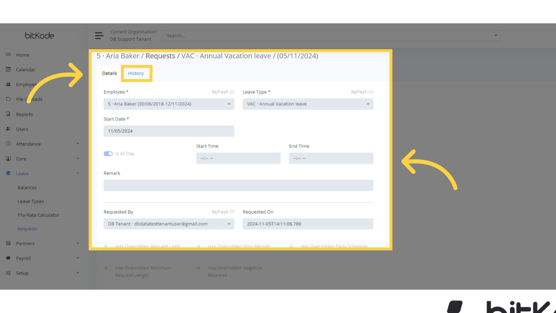 Leave Requests History - bitKode