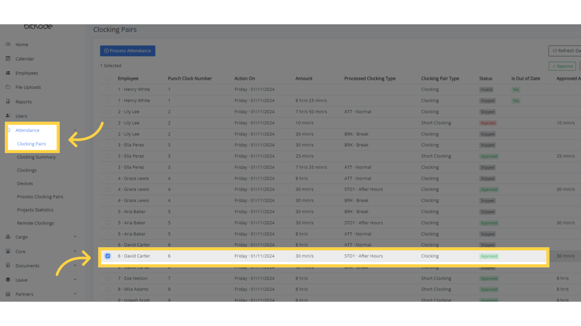 How do I unapproved employees’ attendance and overtime? - bitKode