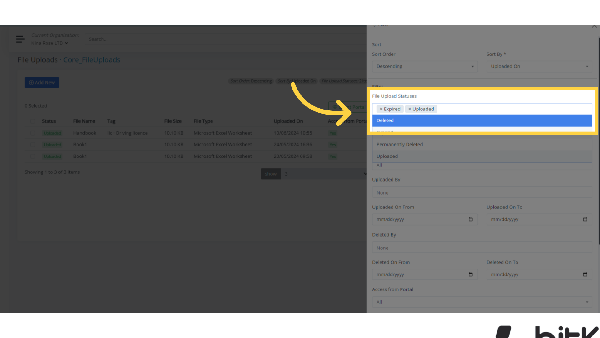How do I delete/permanently delete and restore an uploaded file? - bitKode