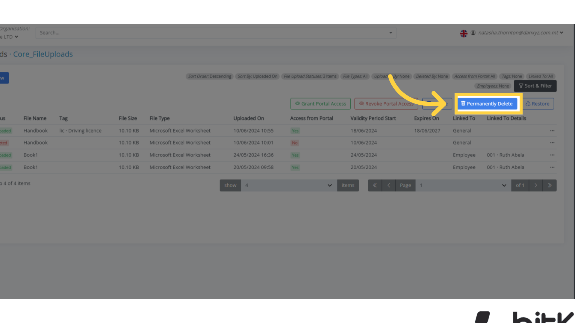 How do I delete/permanently delete and restore an uploaded file? - bitKode