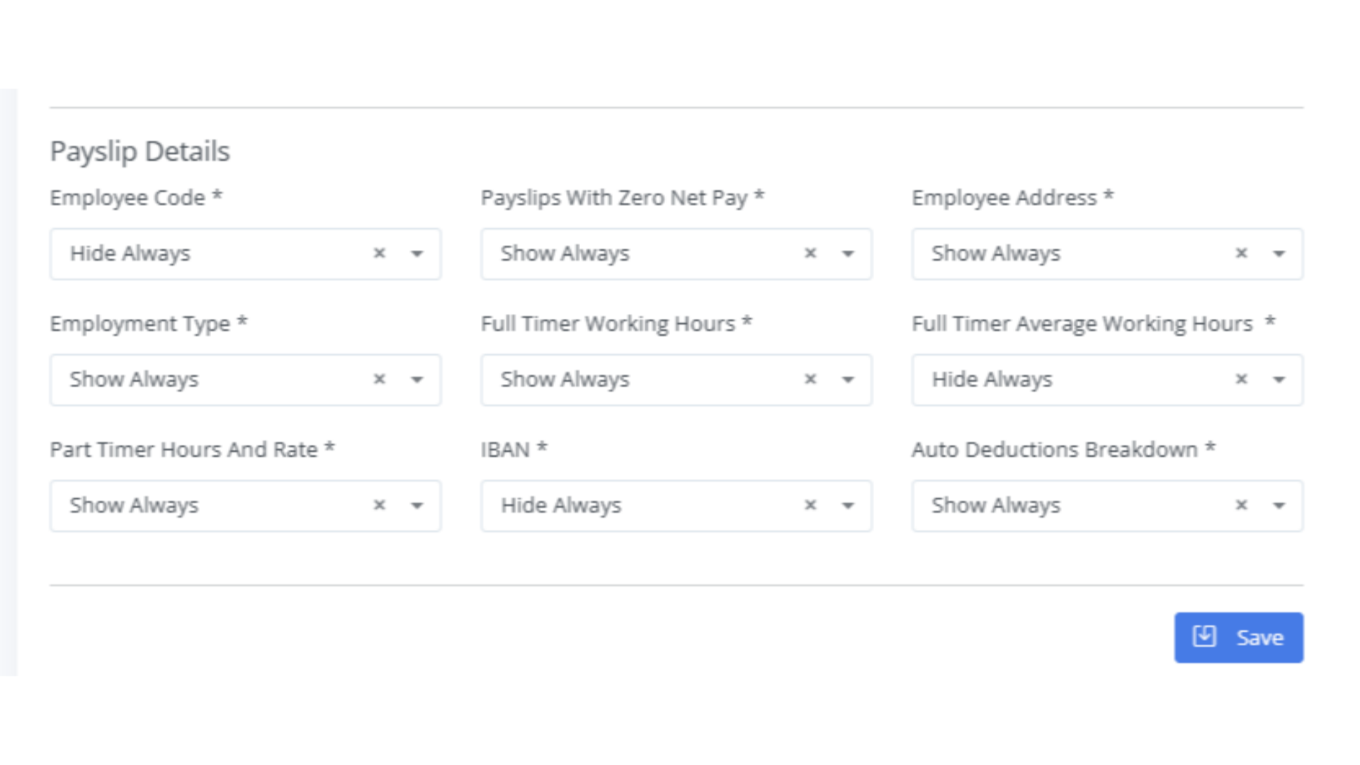 How do I configure what information appears on my payslips? - bitKode