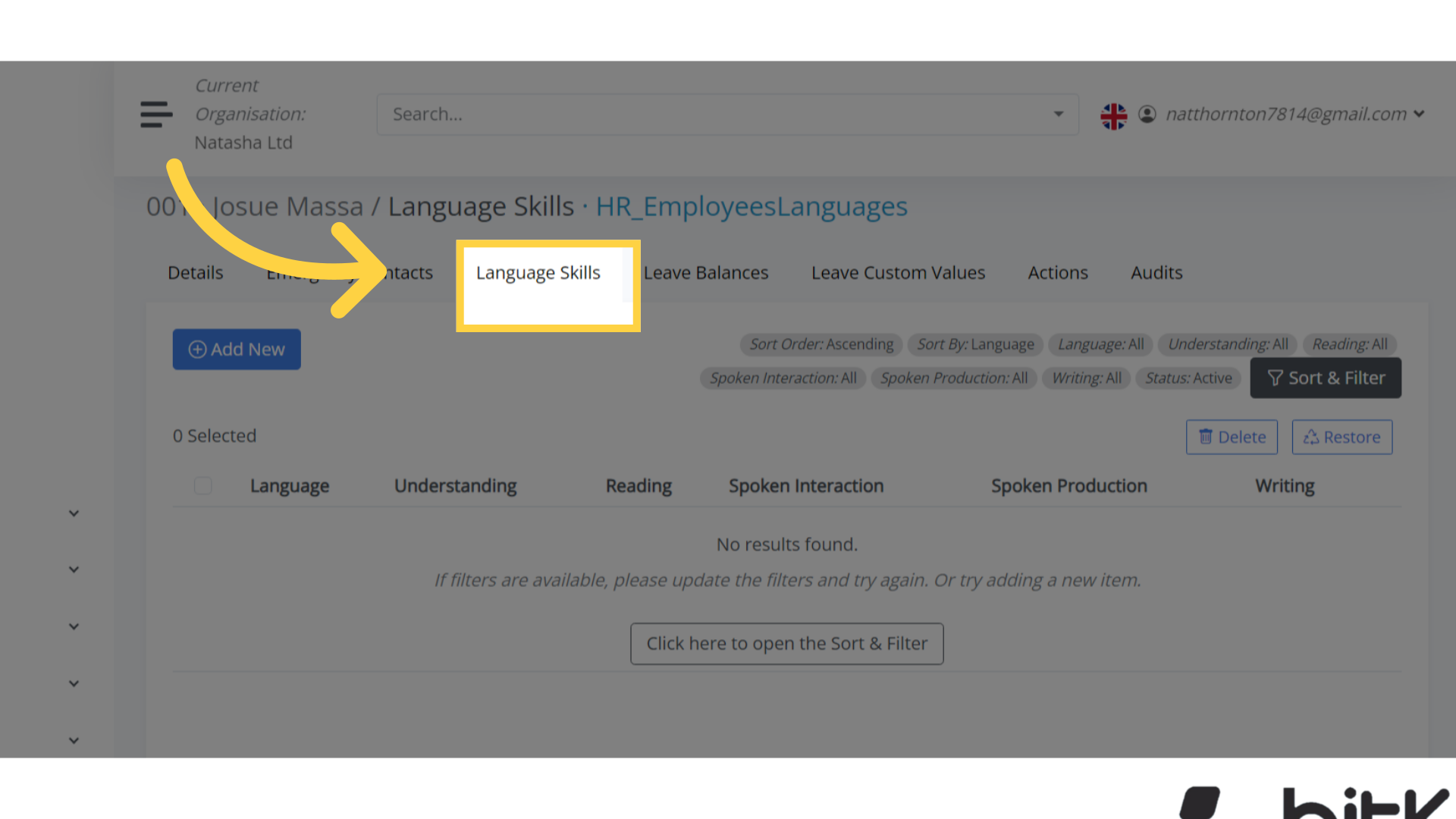 How do I add and update the employee's language skills? - bitKode