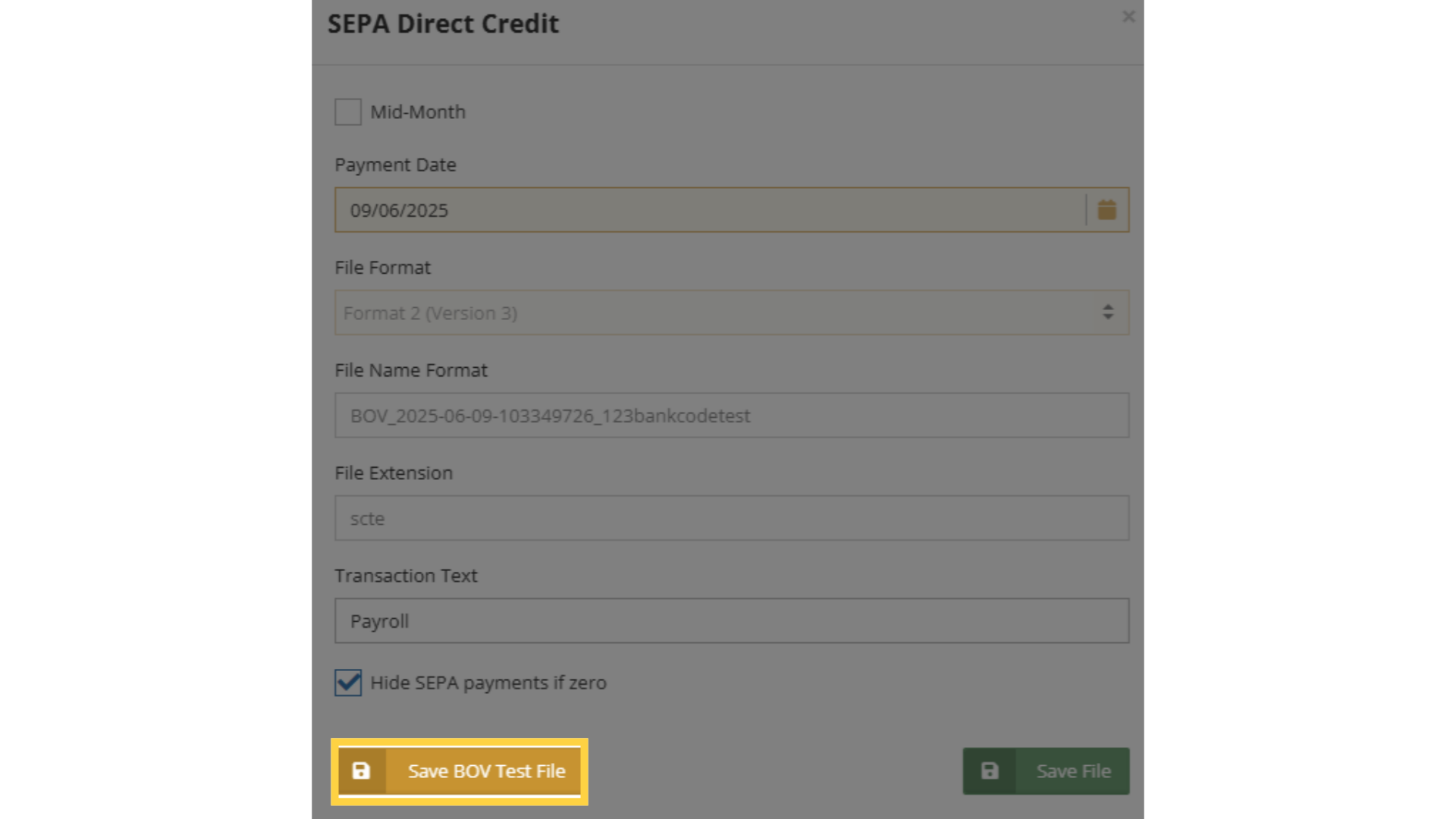 SEPA Test file for BOV Clients - DataByte