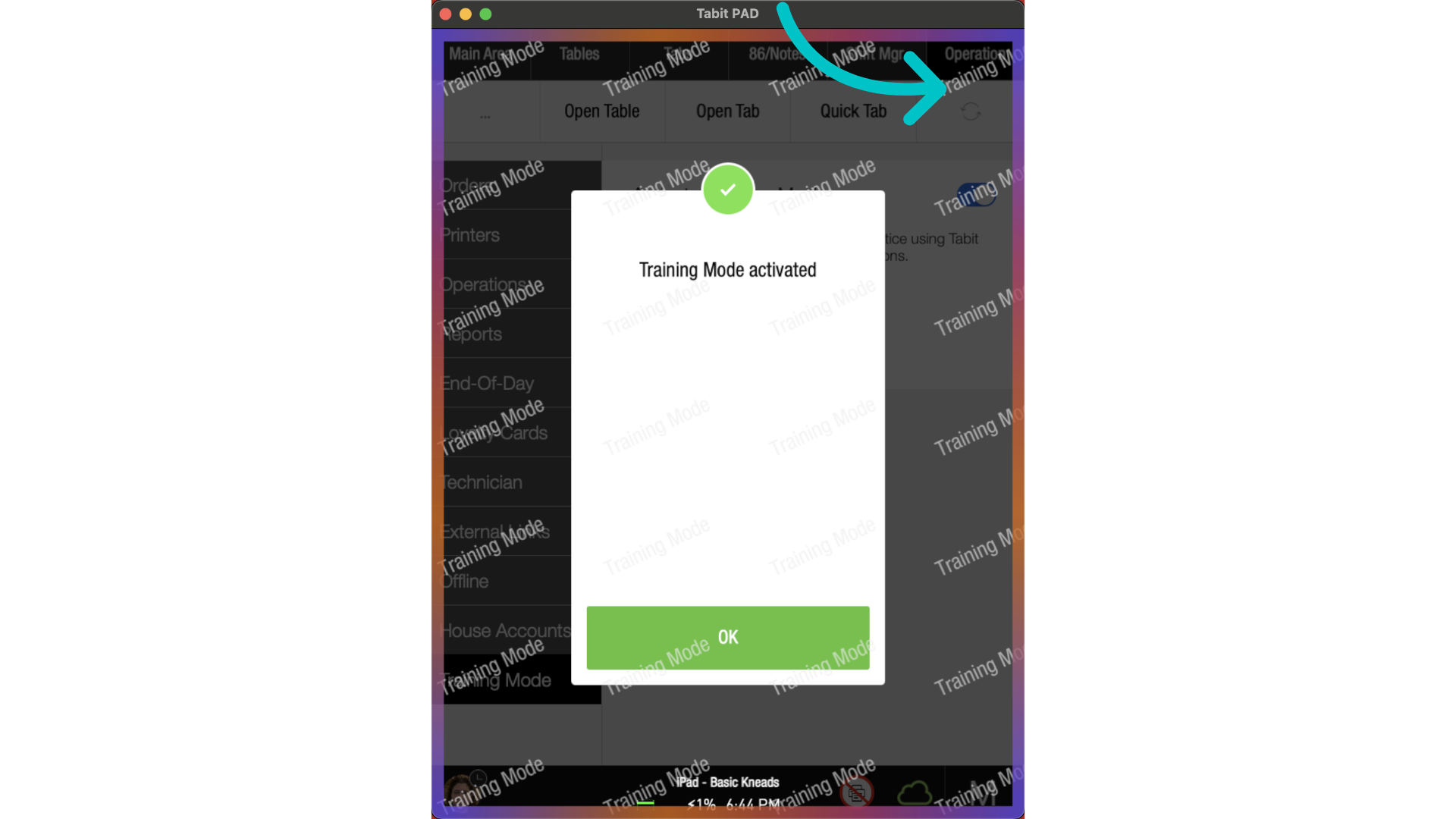 Training Mode on PAD – Tabit Help Center
