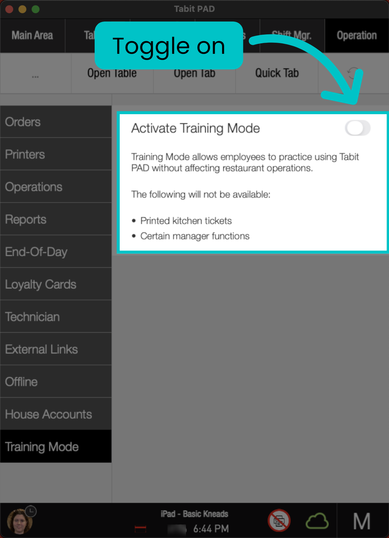 Training Mode on PAD – Tabit Help Center