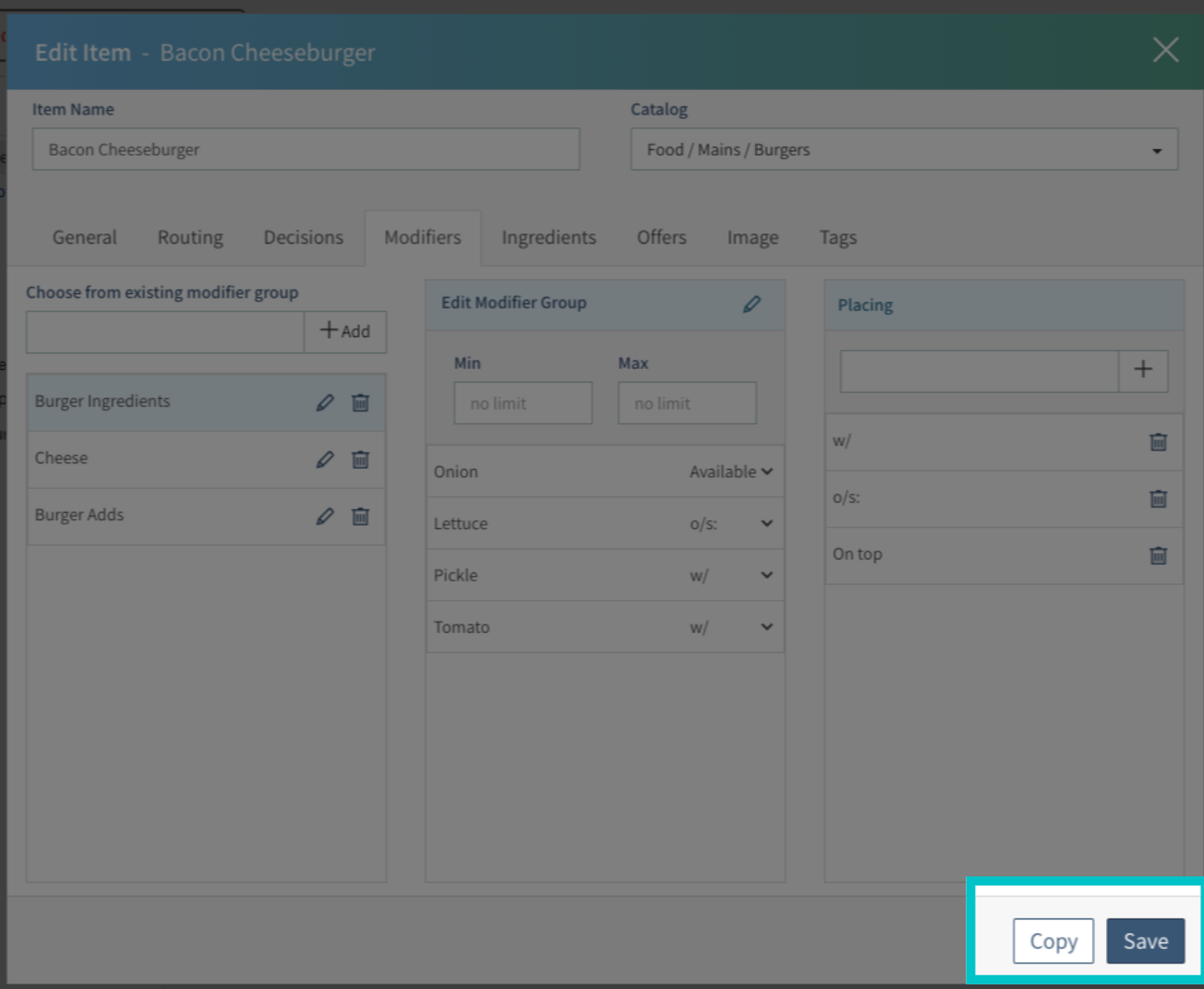 Managing placement on modifier groups – Tabit Help Center