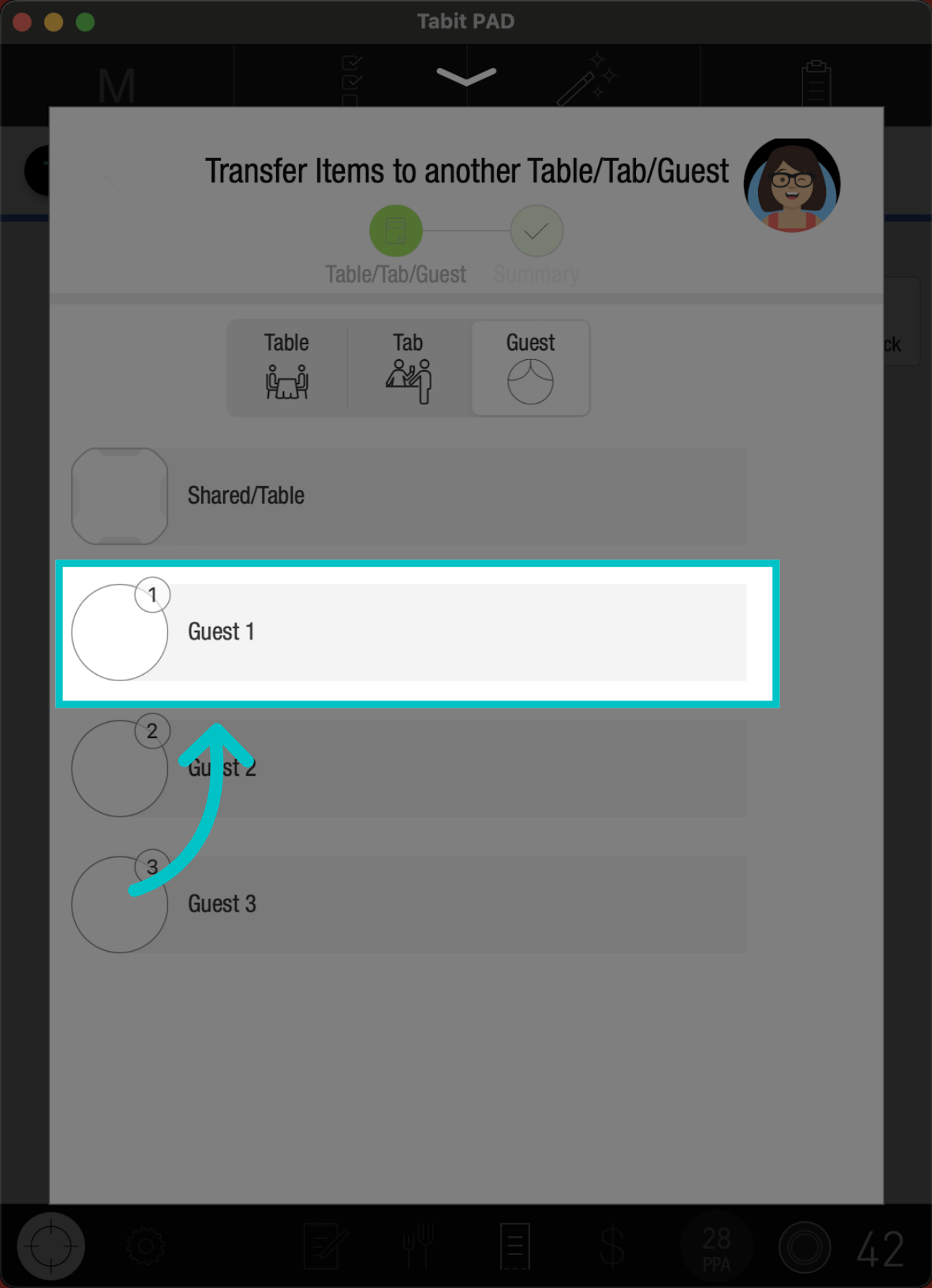 Transferring an item to another table, tab, or guest – Tabit Help Center