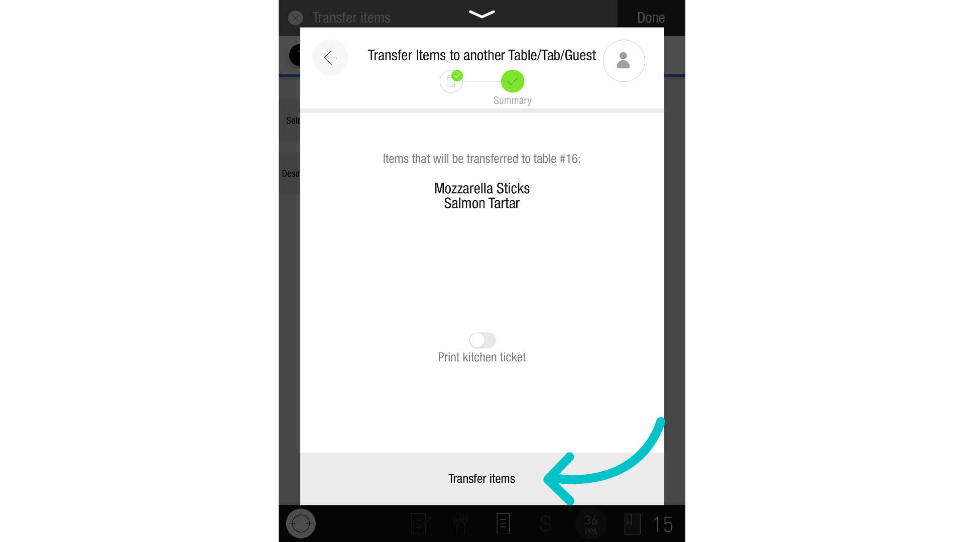 Transferring an item to another table, tab, or guest – Tabit Help Center