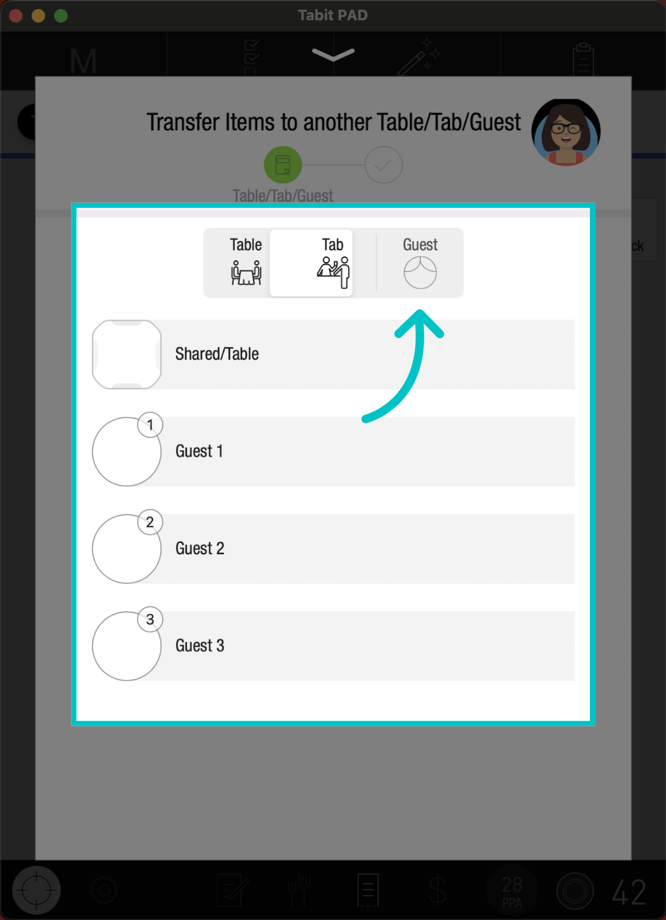 Transferring an item to another table, tab, or guest – Tabit Help Center